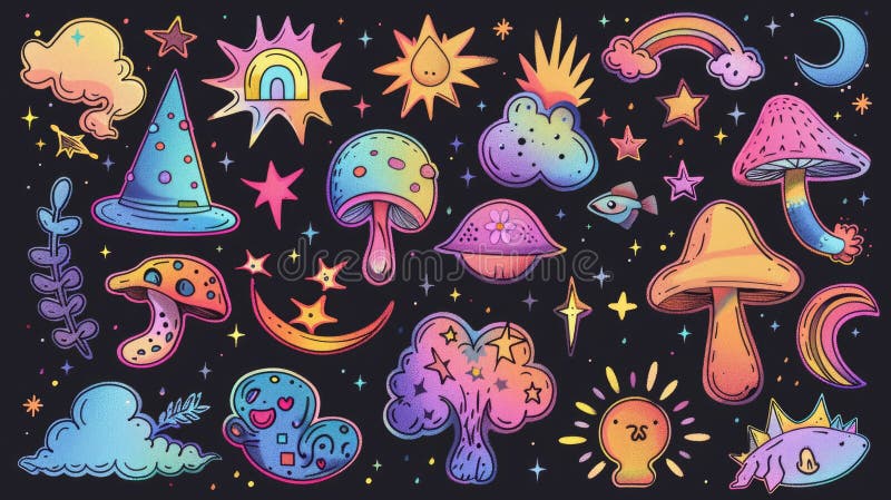 A Collection of Variously Colored Objects Against a Dark Backdrop Stock ...