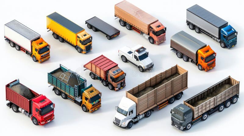 A Collection of Variously Colored Trucks Arranged on a Clean White ...