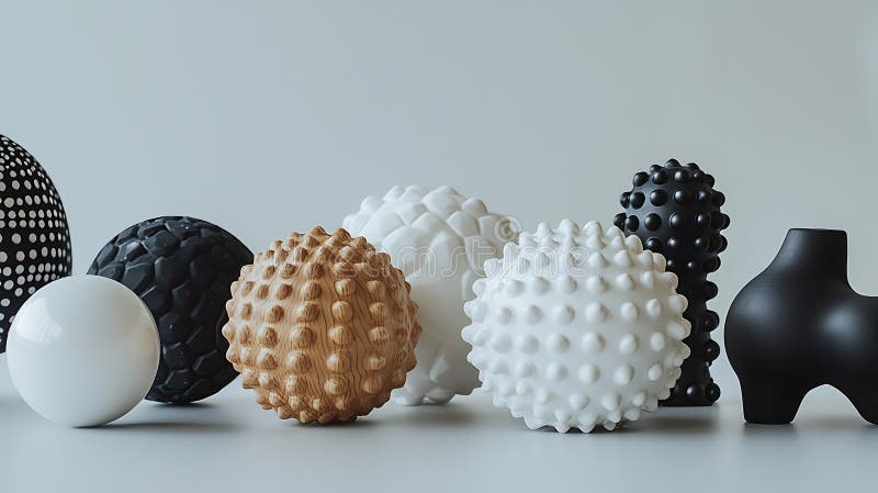 A Collection of Variously Shaped and Colored Balls, Including Some with ...