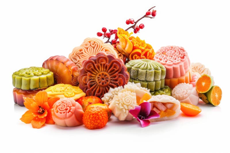 A Collection of Variously Shaped and Decorated Moon Cakes Stock Image ...