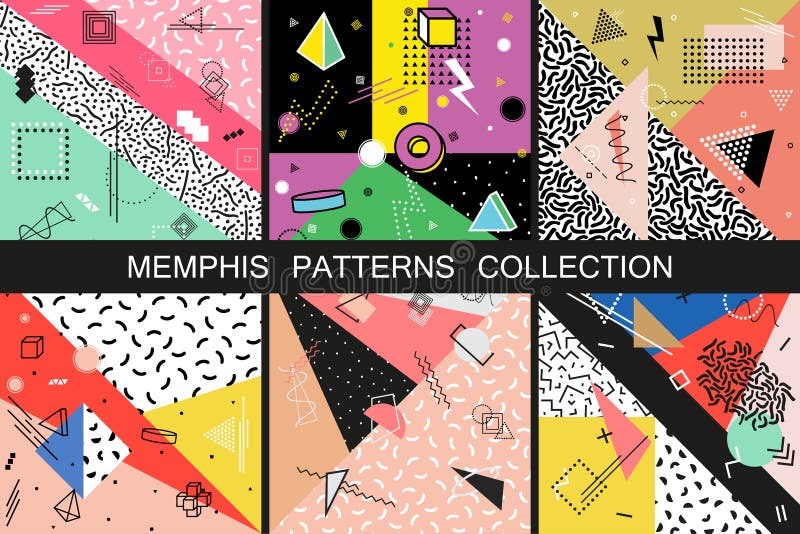 Collection of Vector Abstract Memphis Patterns with Geometric Shapes ...