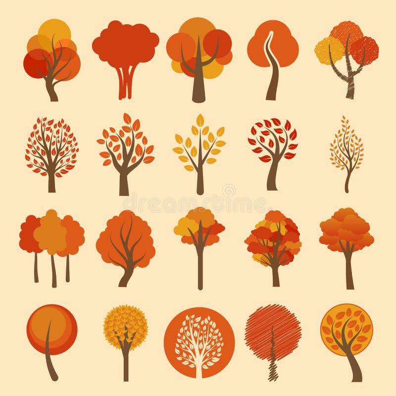 Collection of Vector Autumn Tree Icons Stock Vector - Illustration of ...