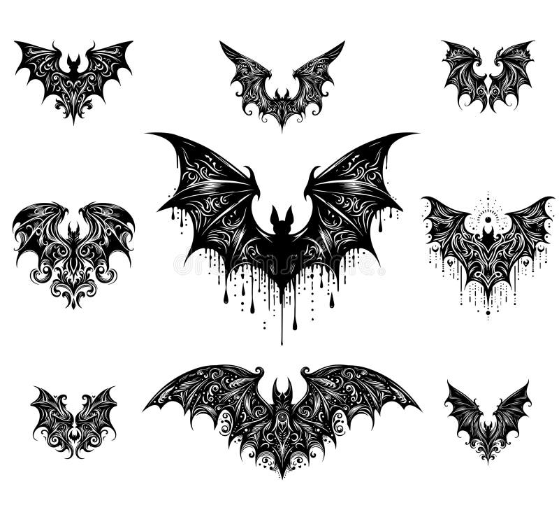 Collection of Vector Bat Wings the Style of Engraving Stock Vector ...