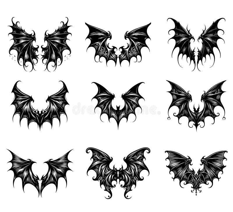 Collection of Vector Bat Wings the Style of Engraving Stock Vector ...