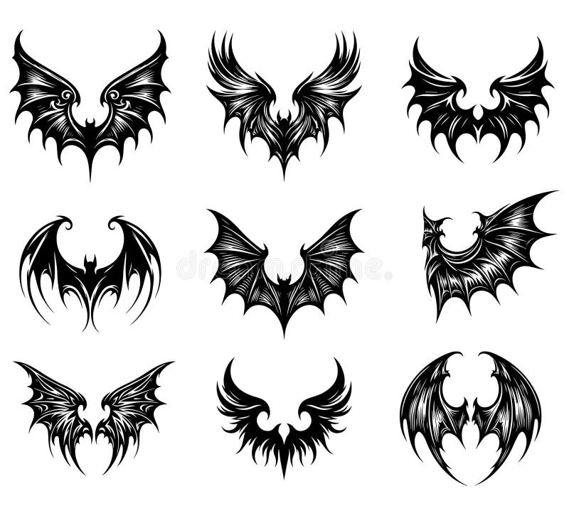 Collection of Vector Bat Wings the Style of Engraving Stock ...