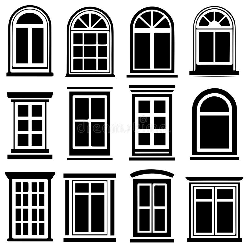 Collection of Vector Black and White Window Designs Stock Illustration ...