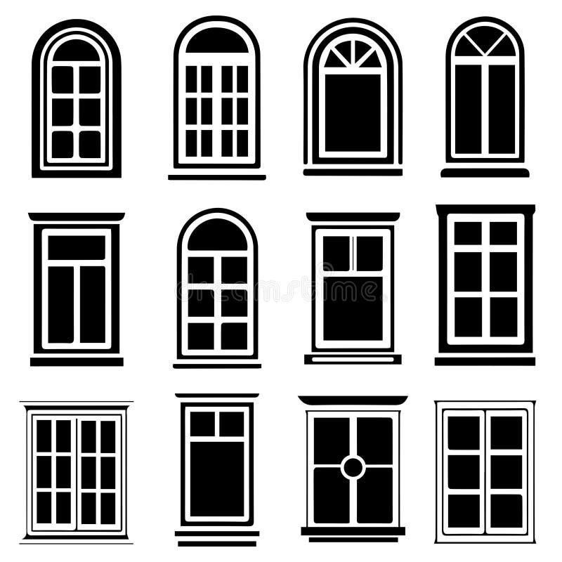 Collection of Vector Black and White Window Designs Stock Illustration - Illustration of ...