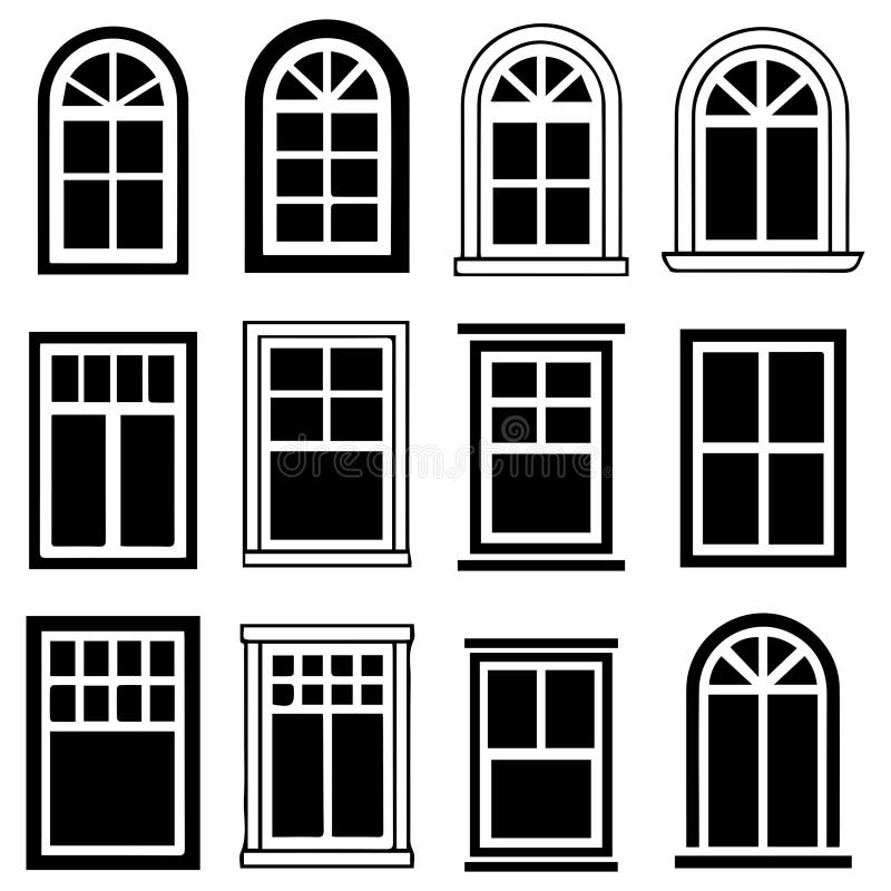 Collection of Vector Black and White Window Designs Stock Illustration ...