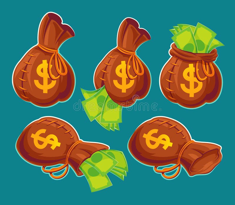Collection of Vector Cartoon Bags with Banknotes Stock Vector ...
