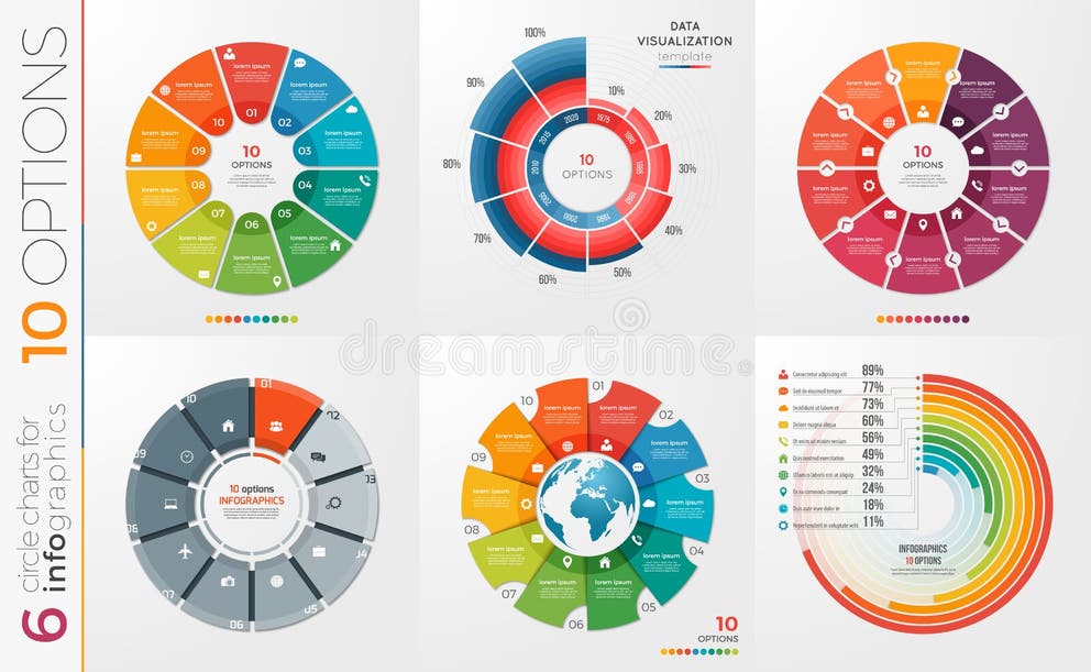 Collection of 6 Vector Circle Chart Templates 10 Options. Stock Vector ...
