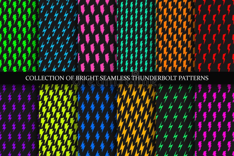 Collection of Vector Colorful Seamless Patterns with Flash Symbols ...