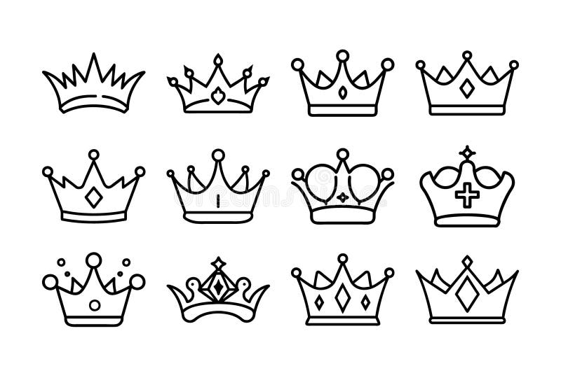 Collection of Vector Crowns in Simple Line Art Style Stock Vector ...