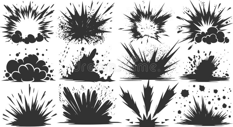 Collection of Vector Explosion Silhouettes in Black and White Design ...