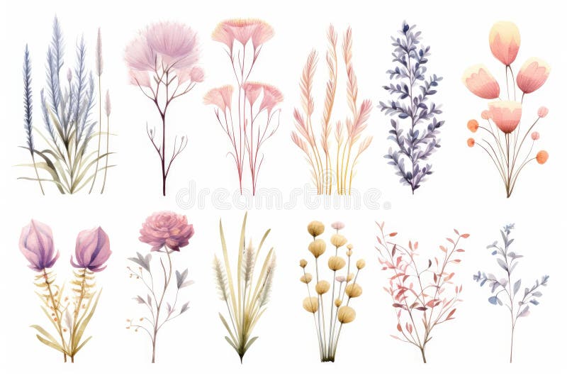 Collection of Vector Field Wild Flowers for Design Stock Illustration ...