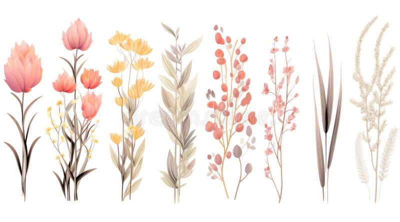 Collection of Vector Field Wild Flowers for Design Stock Illustration ...