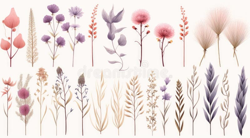 Collection of Vector Field Wild Flowers for Design Stock Illustration ...