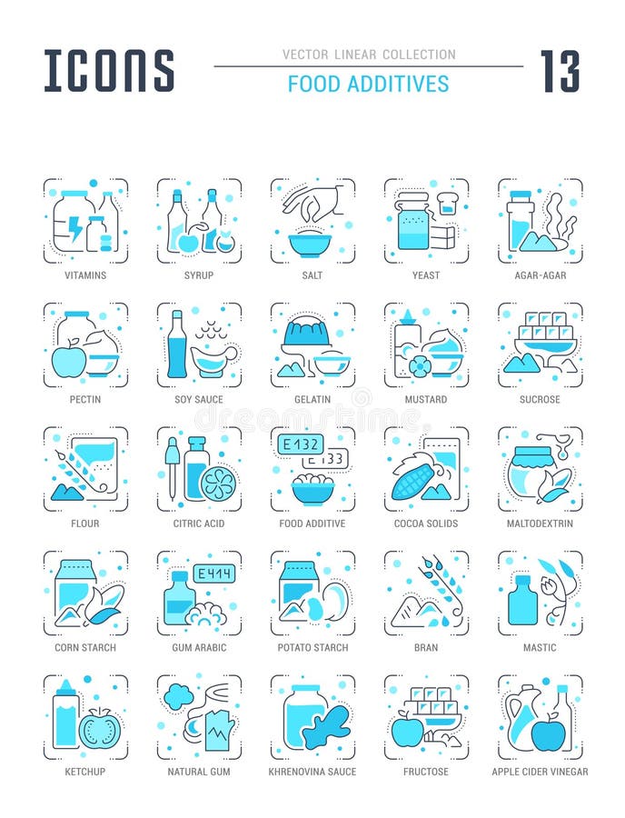 Set Blue Line Icons of Food Additives. Stock Illustration ...