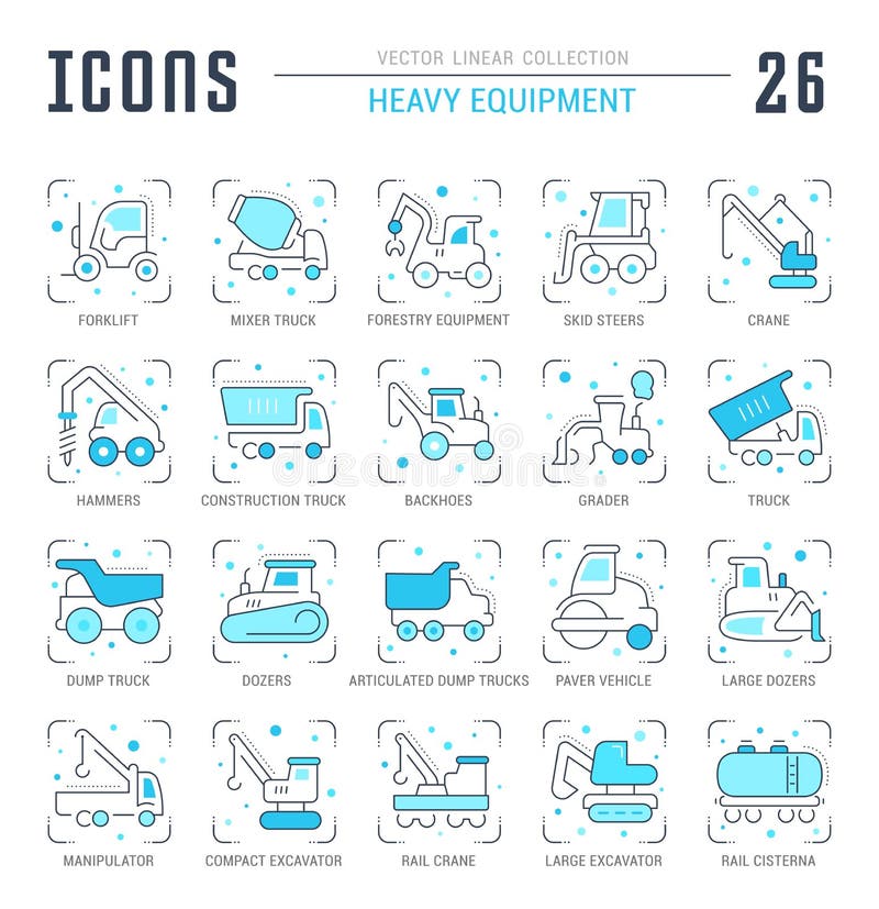 Set Blue Line Icons of Heavy Equipment. Stock Illustration ...