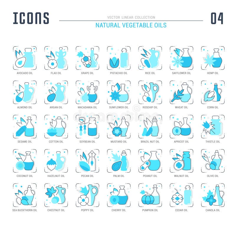 Set Blue Line Icons of Oils. Stock Illustration - Illustration of ...