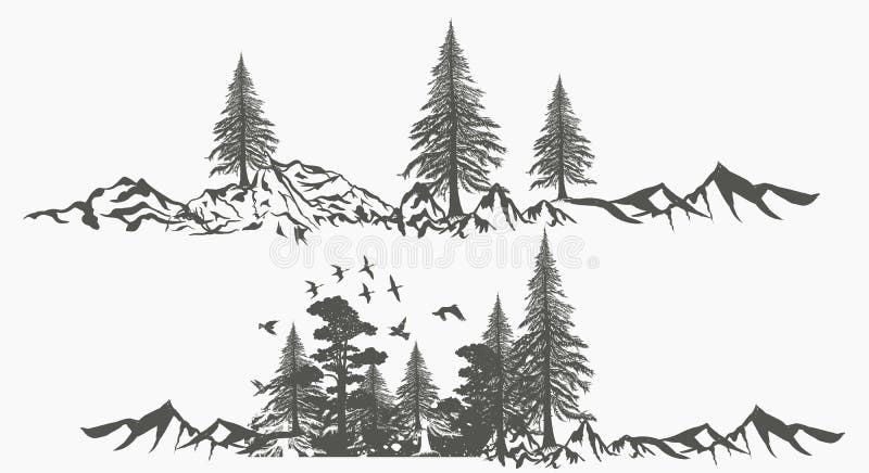 Collection of Vector Forest Borders with Mountains for Design Stock ...
