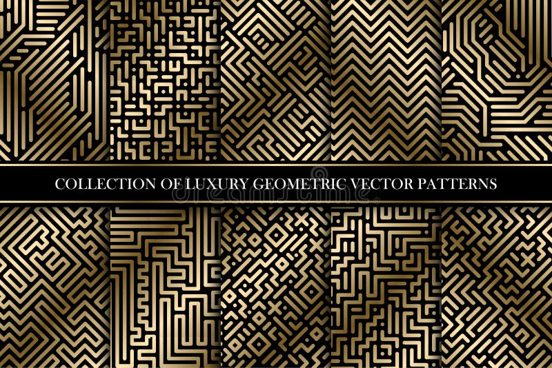 Collection of Vector Geometric Striped Patterns - Luxury Gold Gradient ...