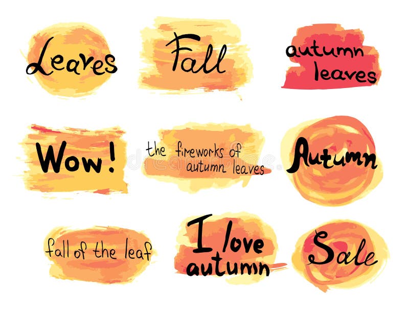Collection of Vector Hand Drawn Autumn Labels on Colorful Background ...