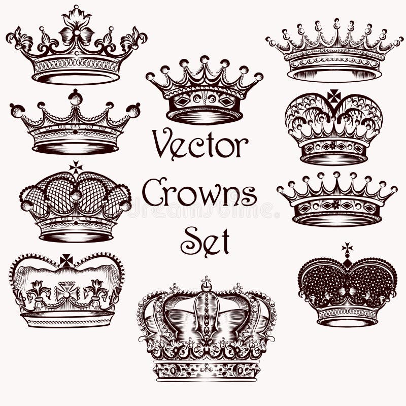 Collection of Vector Hand Drawn Crowns for Design Stock Vector ...