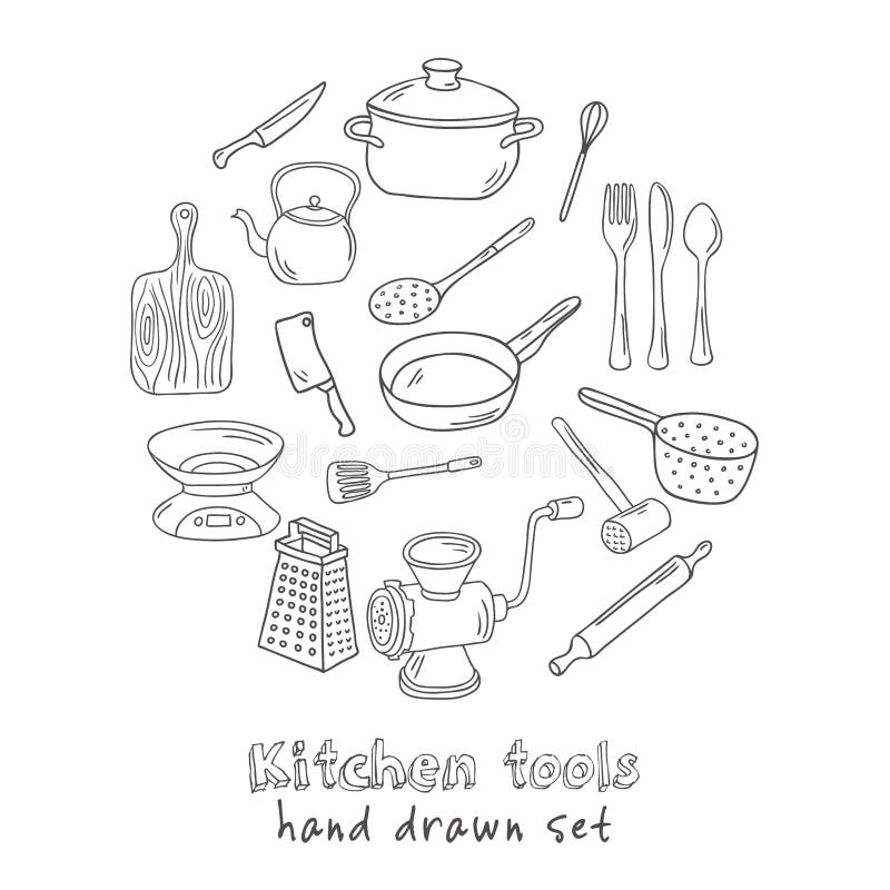 Collection of Vector Hand Drawn Kitchen Tools. Stock Vector ...