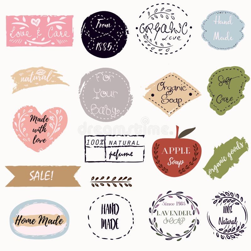 Collection of Vector Handmade Labels in Grunge Style Stock Vector ...