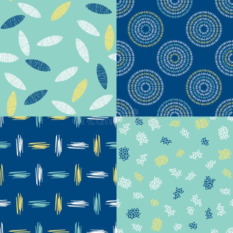 Set of 4 Hand Drawn Patterns Stock Vector - Illustration of leaf ...