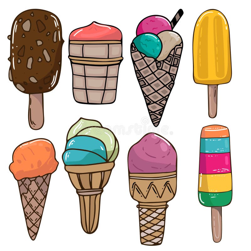 Collection of Vector Ice Cream Illustrations Isolated on White Stock ...