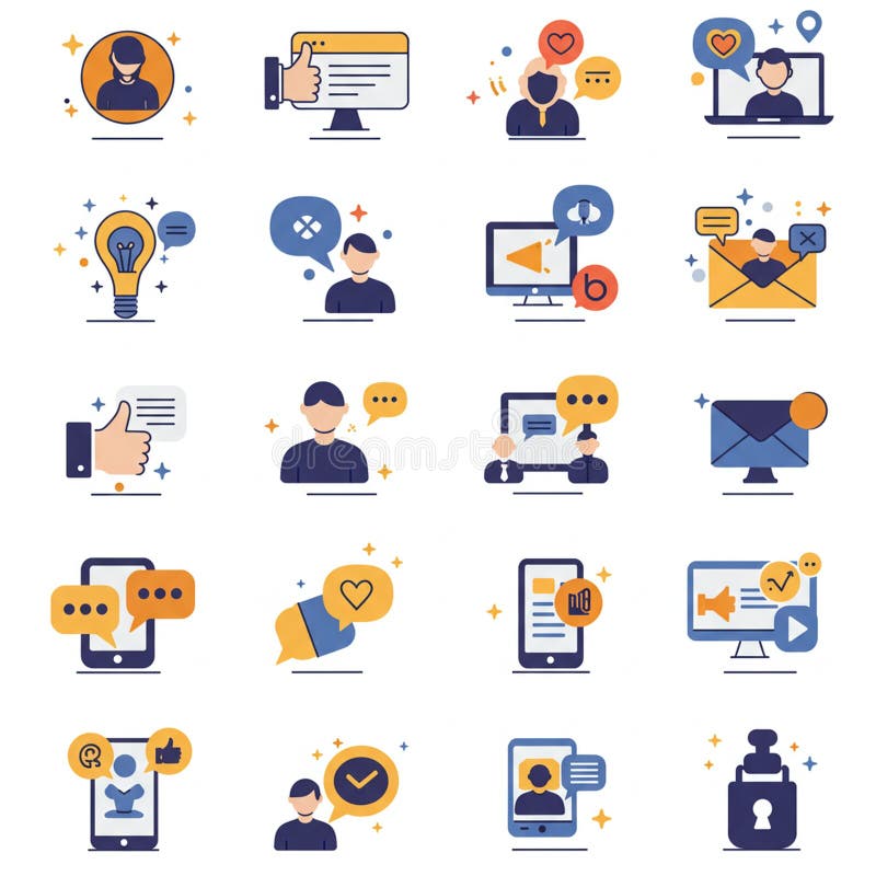 A Collection of 16 Vector Icons Featuring Communication and Technology ...