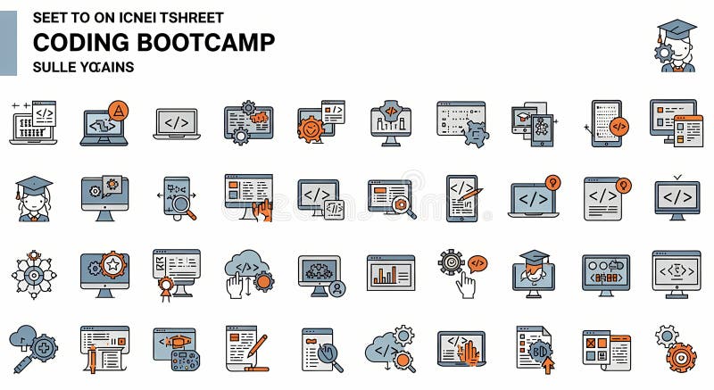 Coding Bootcamp Icon Set stock illustration. Illustration of online ...