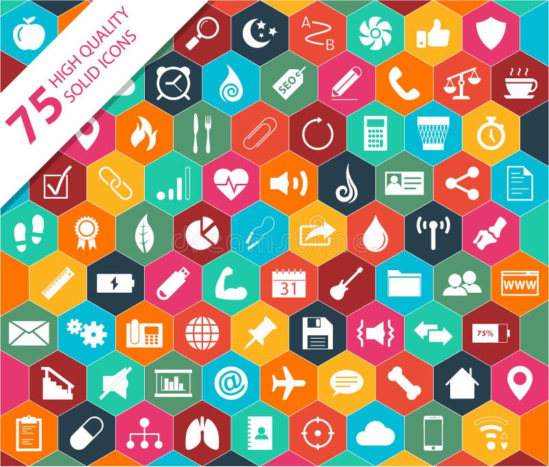 75 High Quality Solid Icons from Categories Stock Vector - Illustration ...