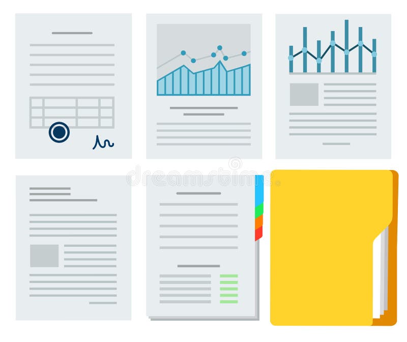 Collection Vector Illustration Business Documents with Charts, Graphs ...