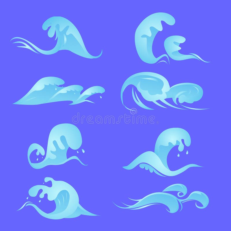 Collection of Vector Illustration Elements of Water Waves, Rolling ...