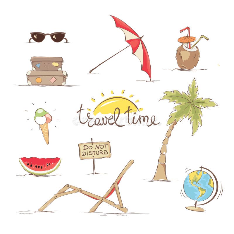 Set of Object -- Beach Travel Stock Vector - Illustration of watermelon ...