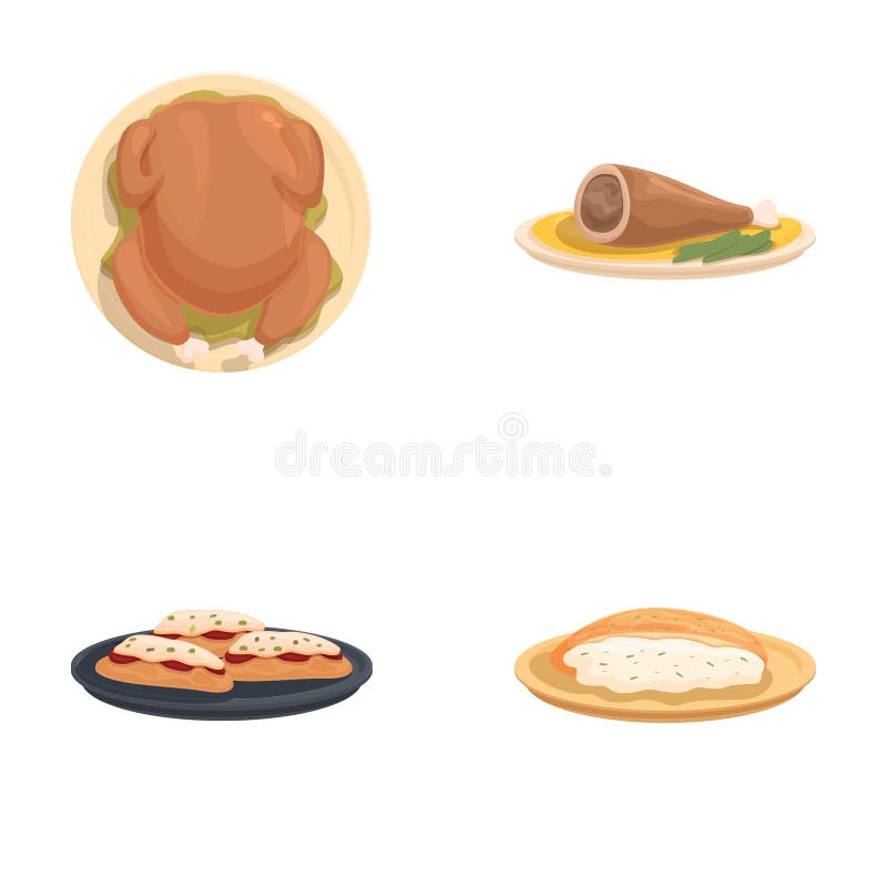 Assorted Traditional Cooked Meats Set Stock Illustration - Illustration ...