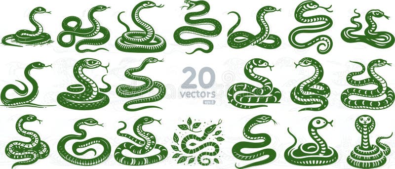 Collection of Vector Illustrations of Snakes in Minimalistic Design and ...