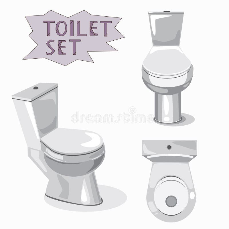 A Collection of Vector Isolated Toilets with Round Flaps on Top, Side ...