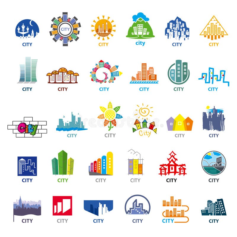 Collection of Vector Logos Cities Stock Vector - Illustration of window ...