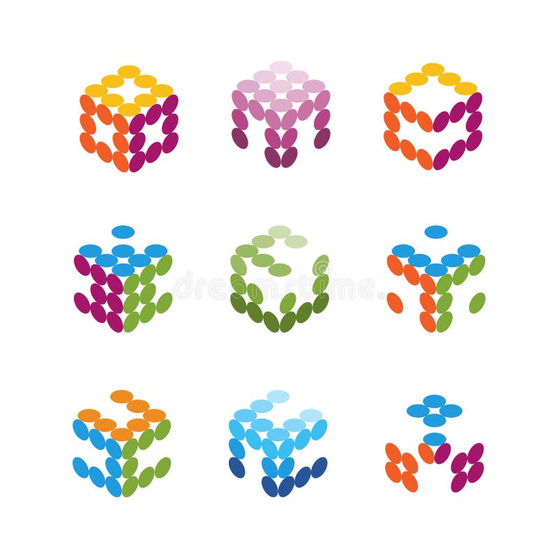Collection of Vector Logos Consists of Small Dots in the Isometric ...