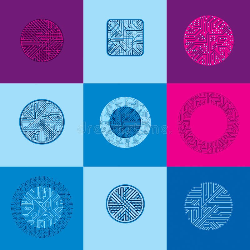 Collection of Vector Microchip Designs, Cpu. Information Communication ...