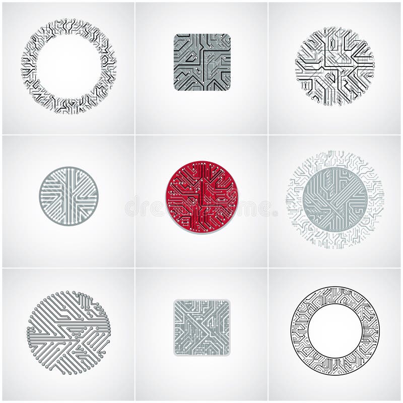 Collection of Vector Microchip Designs, Cpu. Information Communication ...