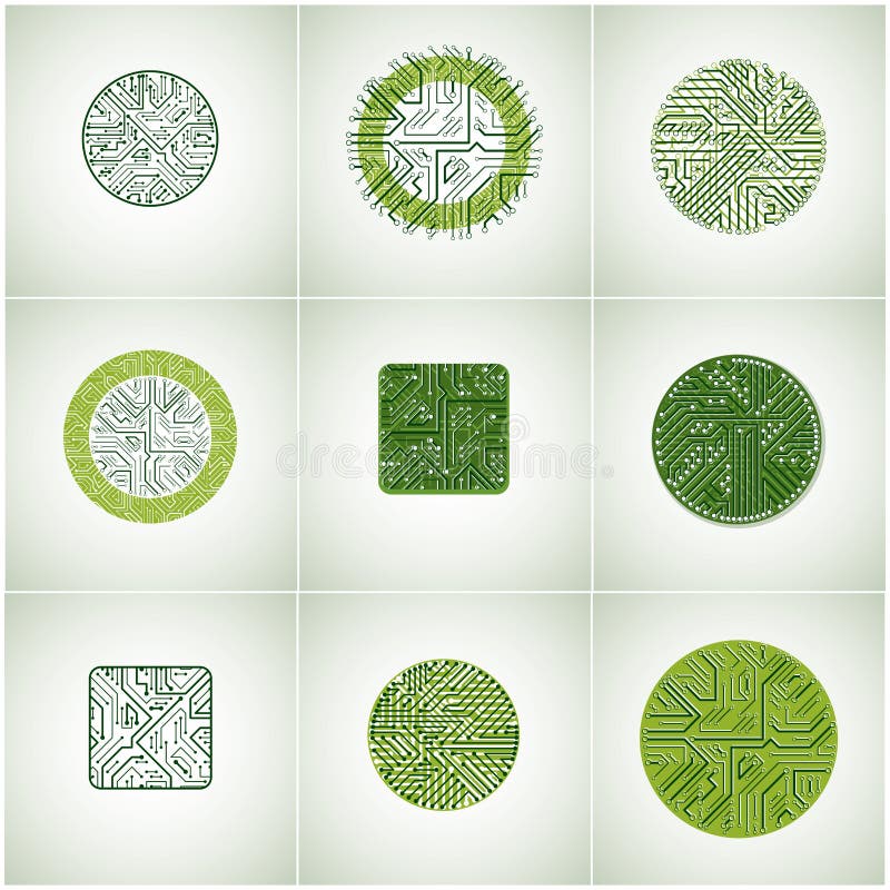 Collection of Vector Microchip Designs, Cpu. Information Communication ...