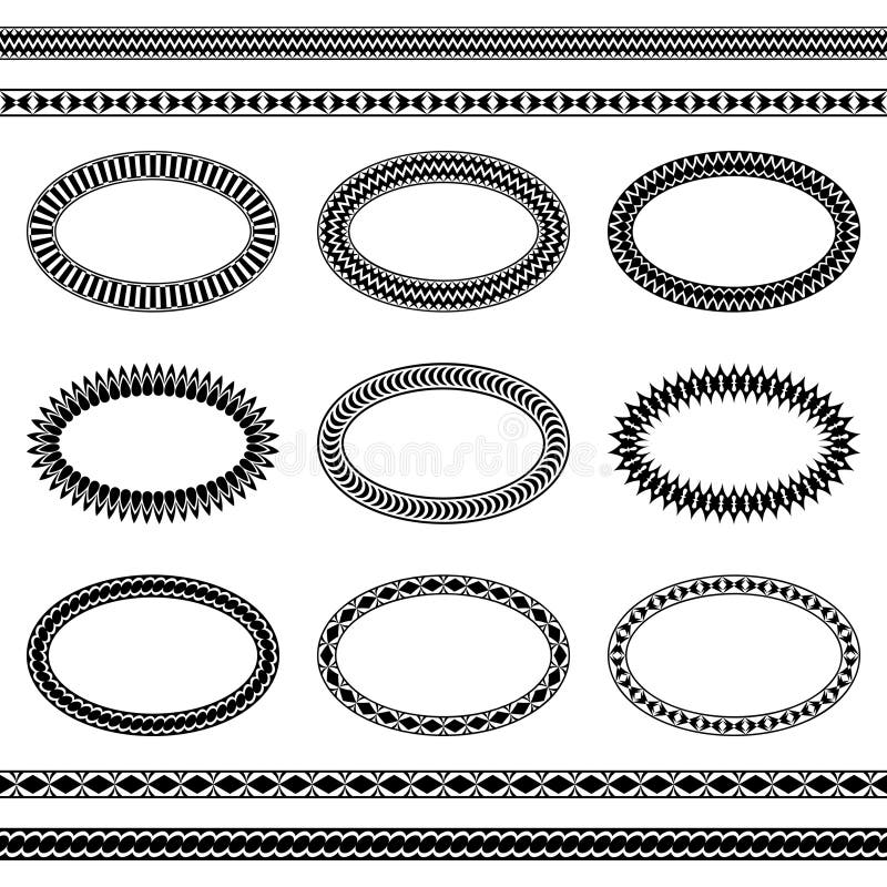 Collection of Vector Oval Frames and Four Seamless Brushes Stock Vector ...