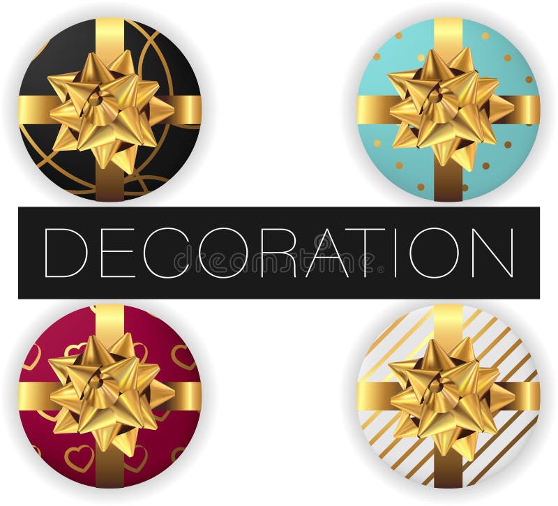 Collection of Vector Realistic Round Gift Box with Bow and Ribbon ...