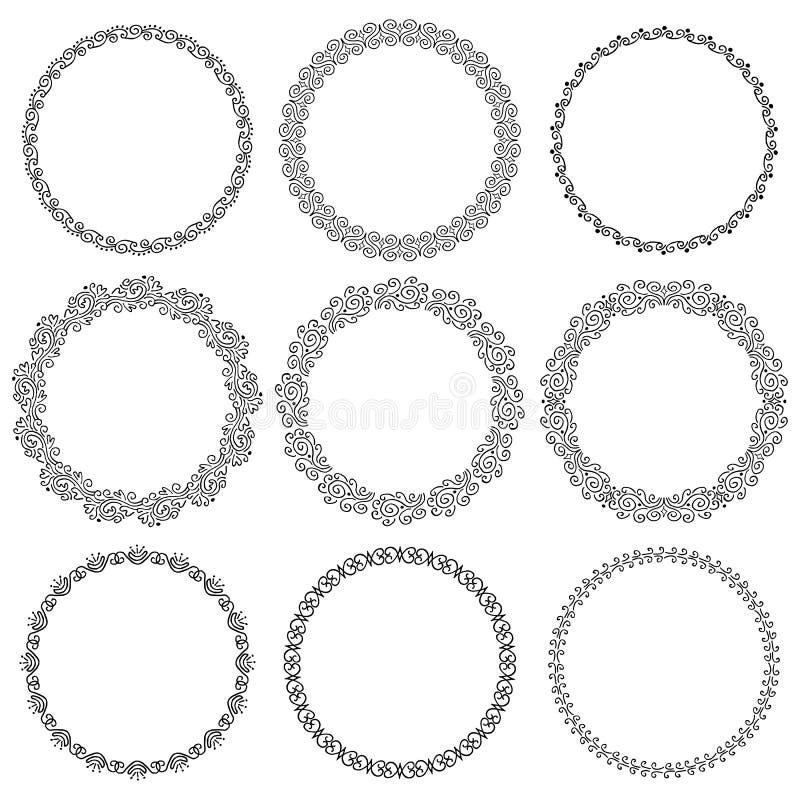 Collection of Vector Round Drawn Ink Frames in Art Deco Style Stock ...