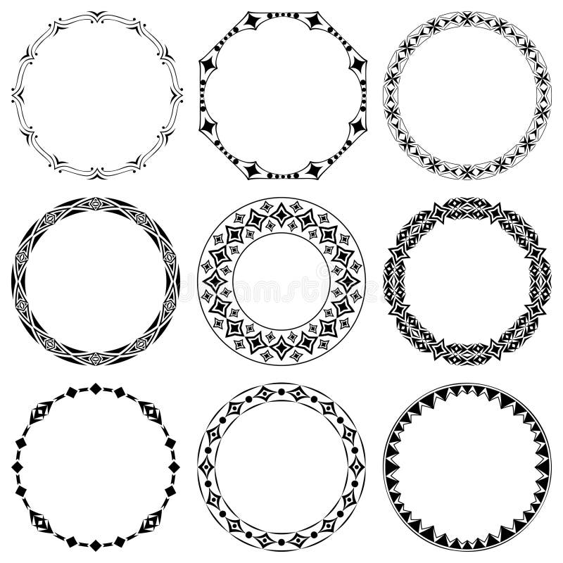 Collection of Vector Round Frames with Simple Geometric Pattern Stock ...