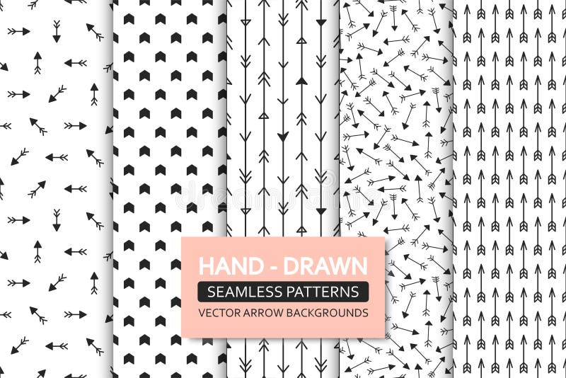 Collection of Vector Seamless Patterns of Arrows. Hand Drawn Cute ...
